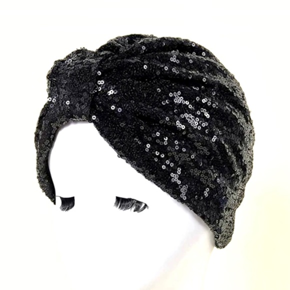 boutique | Accessories | Sequin Black Turban Head Wrap Vintage Retro ...